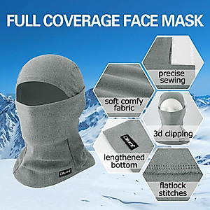 Oliumt Balaclava Ski Mask, Warm, Breathable & Lightweight, Full Coverage Fleece Winter Face Mask for Men & Women (Black,Grey)
