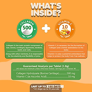 Makondo Pets - Collagen for Dogs & Cats - Collagen Supplements for Joint Health - Vitamin C Supplement for Joint Mobility - Joint Support Supplement for Dog & Cats - Bacon Flavored Tablets (90 Count)