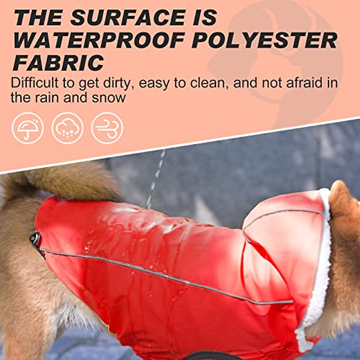 DILLYBUD Winter Dog Raincoat Jacket, Waterproof Windproof Hooded Slicker Poncho with Fleece Liner and Leash Hole for Small to X-Large Dogs and Puppies Boys Girls Dog Clothes for Cold Days,Red S