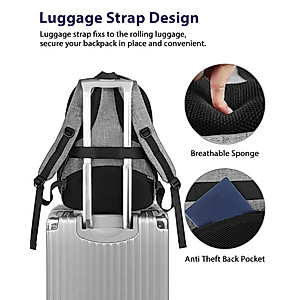 MATEIN Travel Laptop Backpack,TSA Large Travel Backpack for Women Men, 17 Inch Business Flight Approved Carry On Backpack with USB Charger Port and Luggage Sleeve, Durable College School Bookbag,Grey