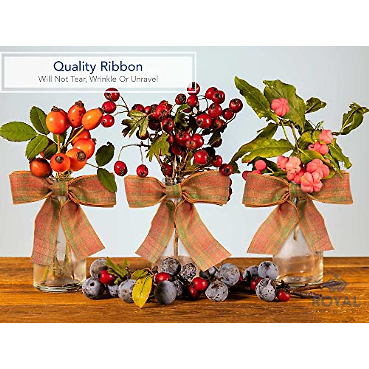 Royal Imports Fall Checkered Plaid Print Ribbon Wired, Orange/Green, 2.5" (#40) for Bow Making, Gift Wrapping, Wreaths, 25 Yd Roll (75 FT Spool)