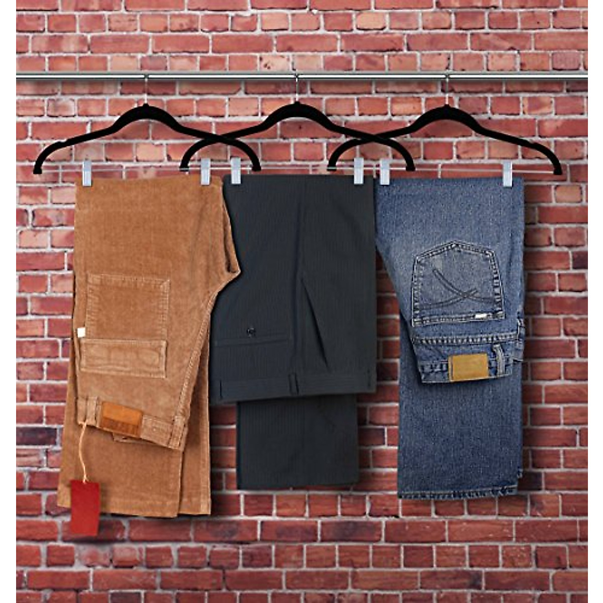 Zoyer Velvet Skirt Hangers (12 Pack, Black)- Non Slip Velvet Pants Hangers with Metal Clips, 360° Swivel Hook, Durable Thin Coat Hangers- Space Saving Velvet Dresses Hangers, Shirt & Clothes Hanger.