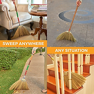 Kalokekala SN SKENNOVA Asian Broom for Cleaning Floor Handheld Household Broom for Outdoor and Indoor House Broom Hardwood Sweeper with Brush Power and Circle Cleaning Green