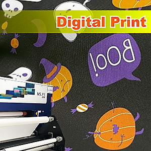 VIZALO Halloween Theme Digital Print 300D Water Repellent 54" Wide Polyester Woven Fabric with Pumpkin Boo Moon Skull for Decorations, patchworks, Trick or Treat Bags, Upholstery. (1 Yard, Black Boo)