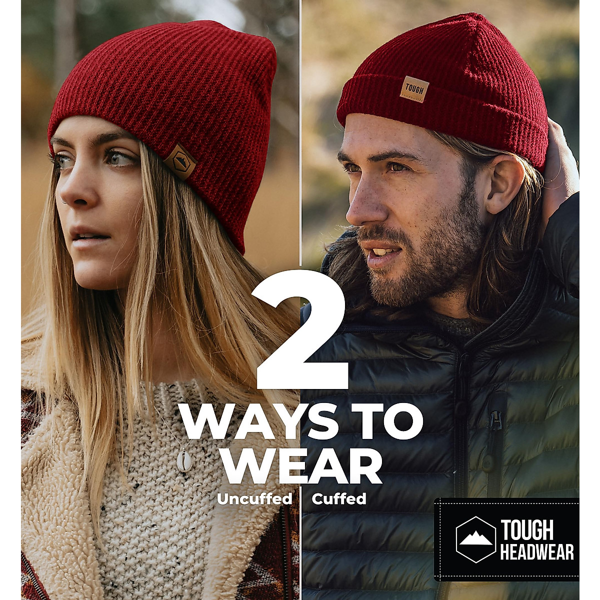 Tough Headwear Beanies for Men & Women - Knit Beanie, Warm & Soft Ribbed Beanie, Daily Knit Hat, Women & Mens Toboggan Hat for Cold Weather Maroon