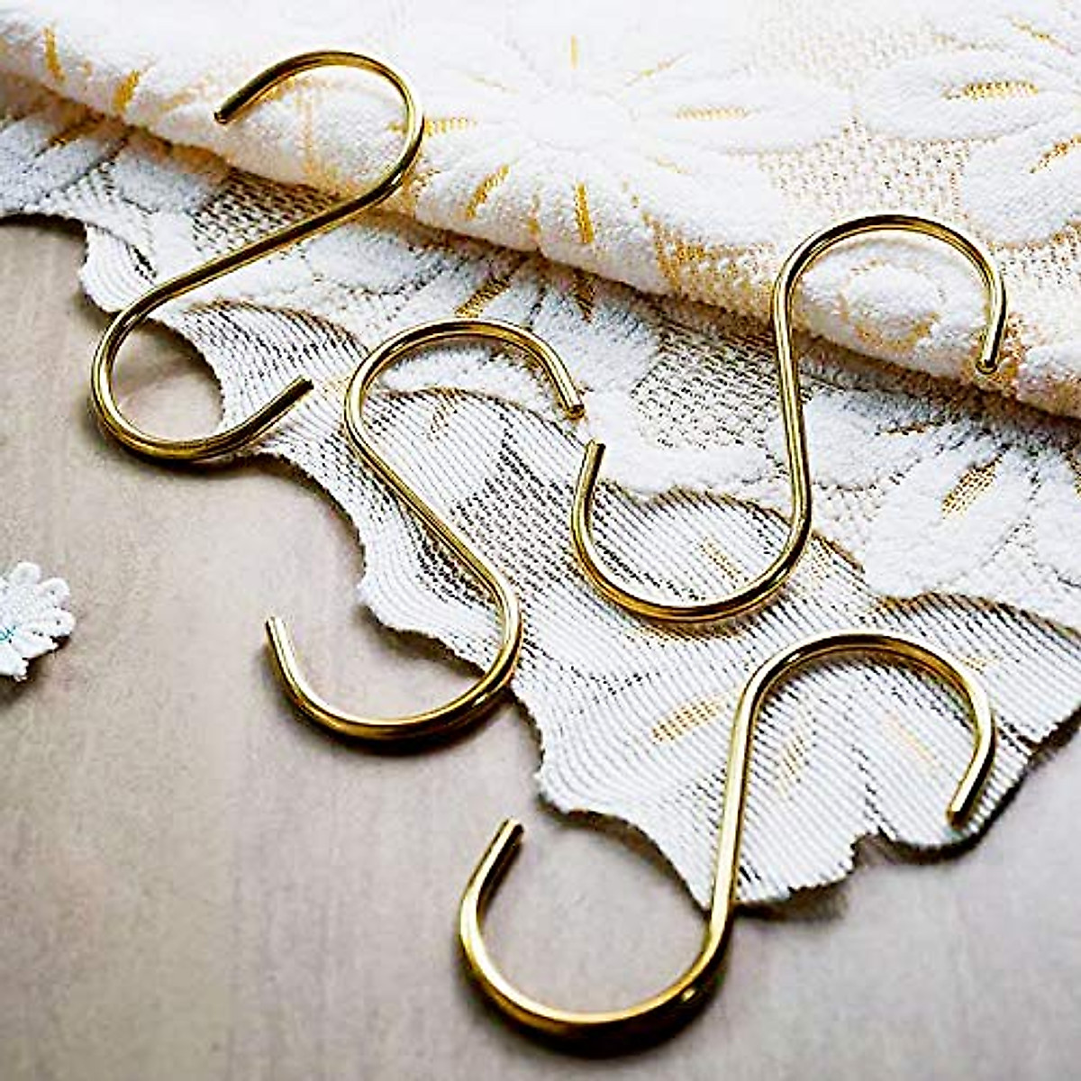 BAEYAR Brass S Hook, Gold Hook, S-Shaped Hook, Suitable for Bathroom, Closet, Kitchen, Flower Basket, Outdoor S-Shaped Hook, S-Shaped Brass Hook Recommended by WongWin. 4 Pieces