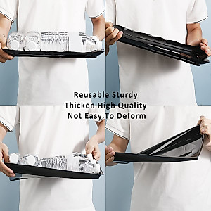 BBG 6 Pack Black Plastic Food Serving Trays, 15" x 10" Halloween Party Platters and Trays, Rectangle Black Plastic Serving Trays, Dishwasher Safe Reusable Platters Set, Plastic Trays