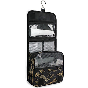 Omhonmi Hanging Toiletry Bag for Women Animal Dragonfly Pattern,Waterproof Makeup Pouch,Portable Cosmetic Bag,Travel Bag with Hanging Hook for Woman Man Travel Accessories