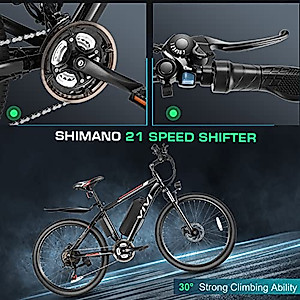 Vivi Electric Bike, Electric Bike for Adults, 26" Ebike 500W Adult Electric Bicycles, 20MPH Electric Mountain Bike with 48V Removable Battery, Up to 50 Miles, Cruise Control, Shimano 21 Speed