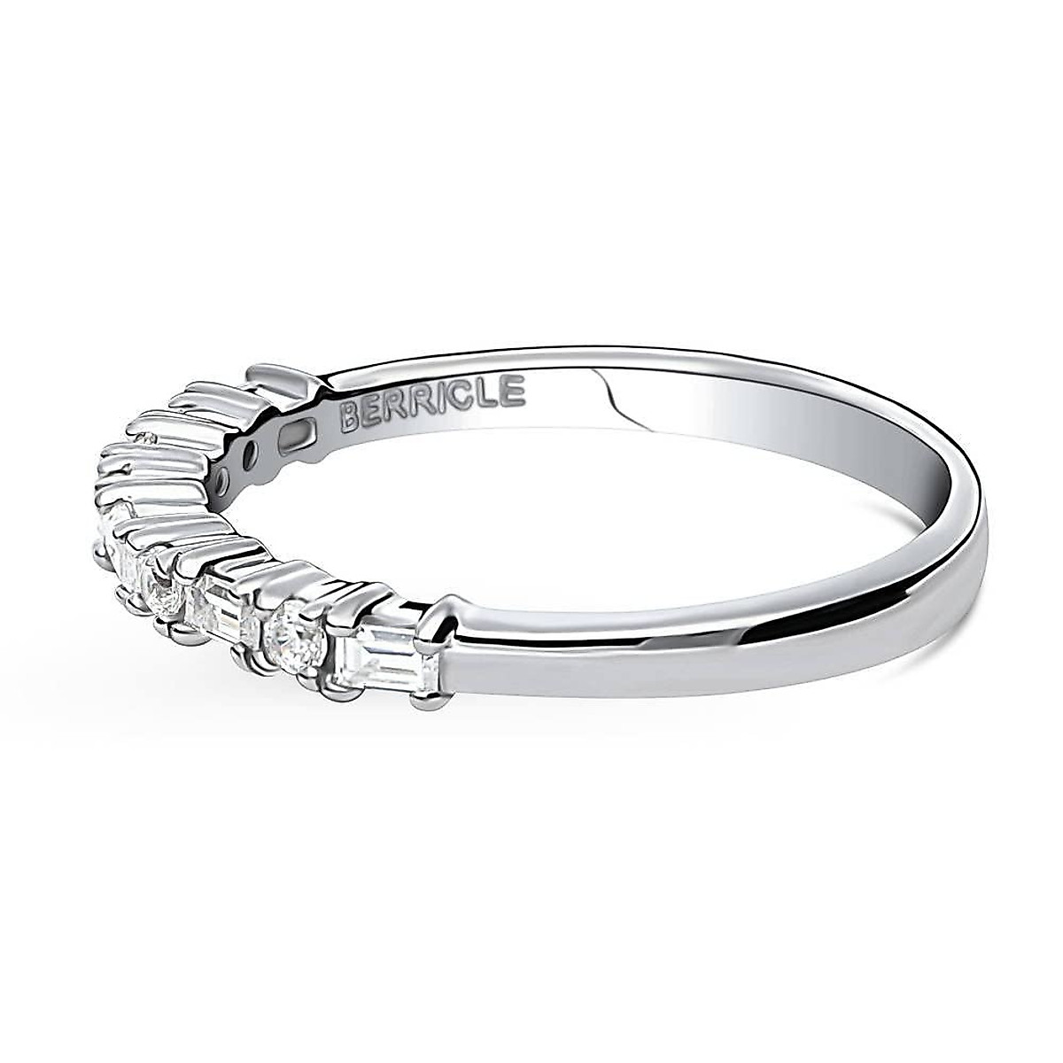 BERRICLE Sterling Silver Art Deco Wedding Rings Cubic Zirconia CZ Anniversary Half Eternity Ring for Women, Rhodium Plated Size 8