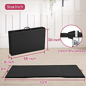 Gymnastics Mat for Kids Adults, 4'x10'x2" Extra Thick Tumbling Mats for Home Gym, Anti-Tear Lightweight Folding Exercise Mat with Carrying Handles, Crash Panel Mat, Black