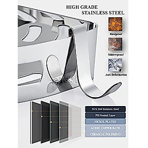 Shower Caddy Bathroom Shelf with Hooks, Rustproof 304 Stainless Steel Shampoo Organizer with Adhesive, No Drilling, Wall Mounted for Inside Shower and Kitchen