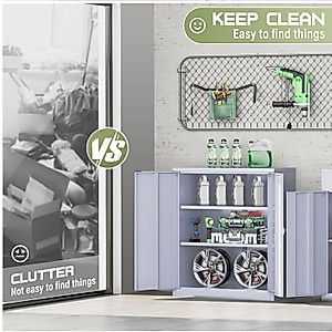 Patiomore 42” Metal Garage Storage Cabinet, Lockable File Cabinets with 2 Doors and 2 Adjustable Shelves, Steel Tool Cabinets with Lock for Office, Home, Gym (Grey)