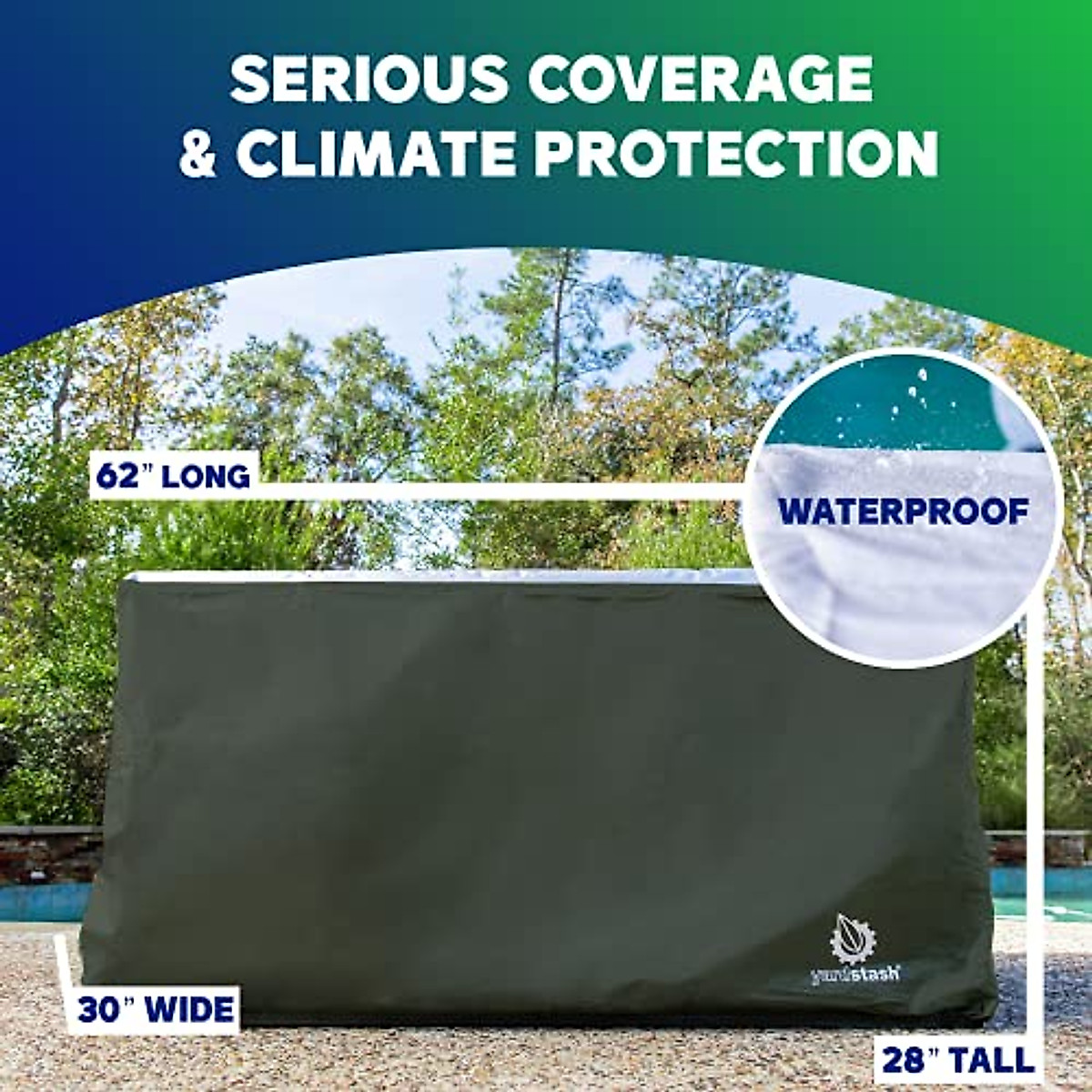 YardStash Deck Box Cover - Heavy Duty, Waterproof Covers for Outdoor Cushion Storage and Large Deck Boxes - Protects from Rain, Wind and Snow - XXL - Green