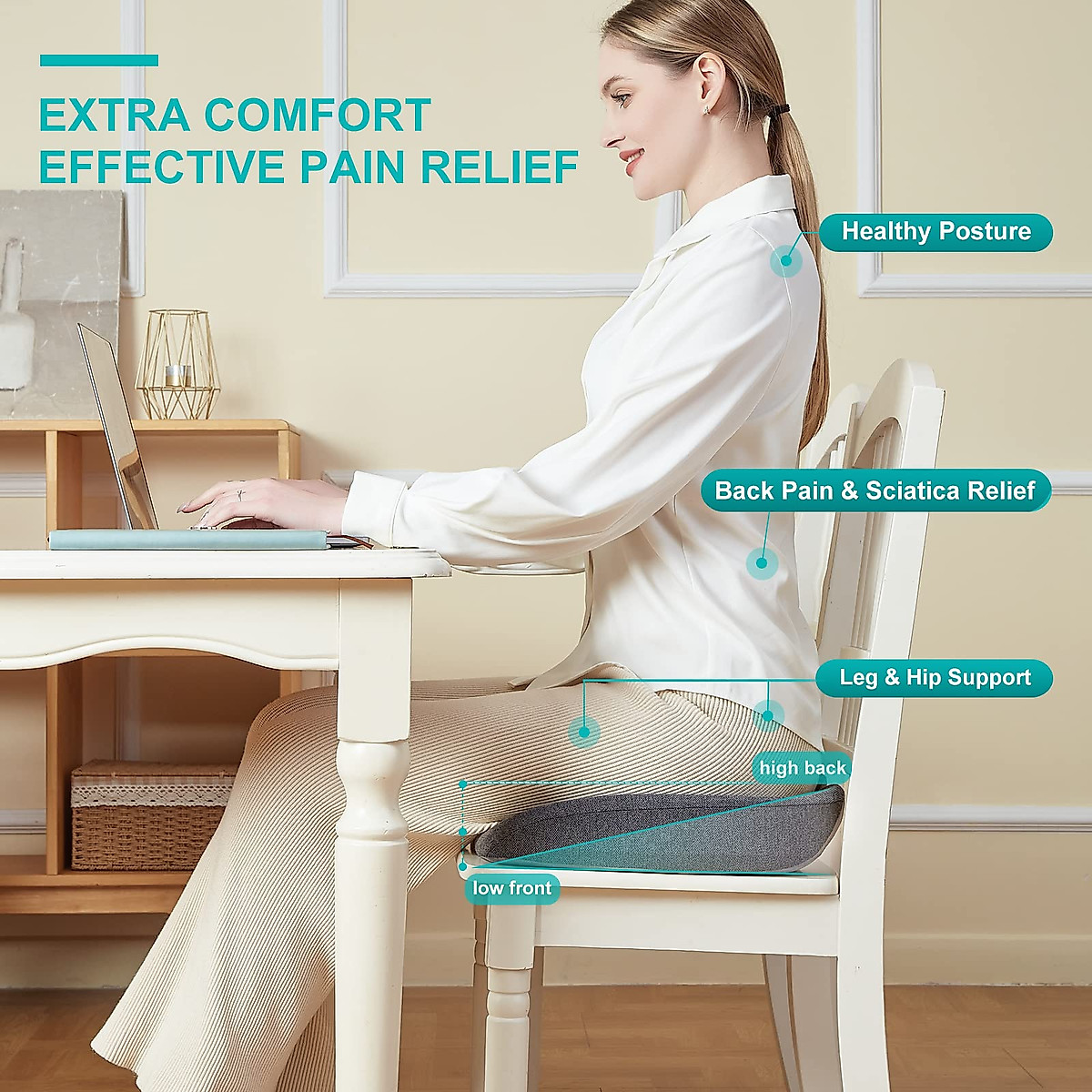 VIGBOAT Office Chair Cushion, Memory Foam Seat Cushion for Tailbone, Ergonomic Butt Cushion for Sciatica, Back Pain, Butt Pillow for Long Sitting, Chair Pad for Desk, Gaming