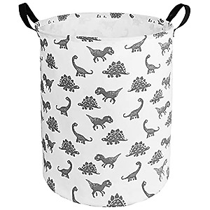 HUAYEE 19.6 Inches Large Laundry Basket Waterproof Round Cotton Linen Collapsible Storage bin with Handles for Hamper,Kids Room,Toy Storage(Dinosaur)