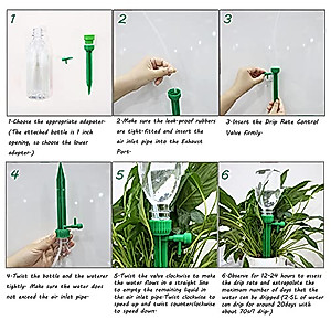 ForarTronics Plant Watering Spikes|4Pcs Drip Rate Controllable Self Watering Spikes with Dual Caliber Adapter and 500ml Mouth-Matched Bottle, Plant Nanny Water Dripper for Outdoor Indoor Plants,Green