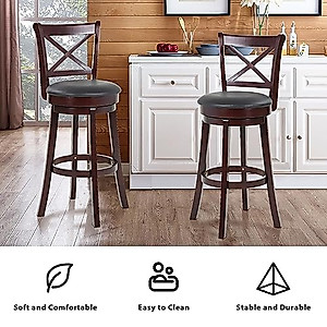 MKDLUFEI Set of 2 Counter Height Bar Stools, 43.9'' Heavy Duty Bar Stool with Armless Lower Back, Swivel Bar Stool with 360 Degree Rotation, Bar Stool with PU Leather for Dining Room and Living Room