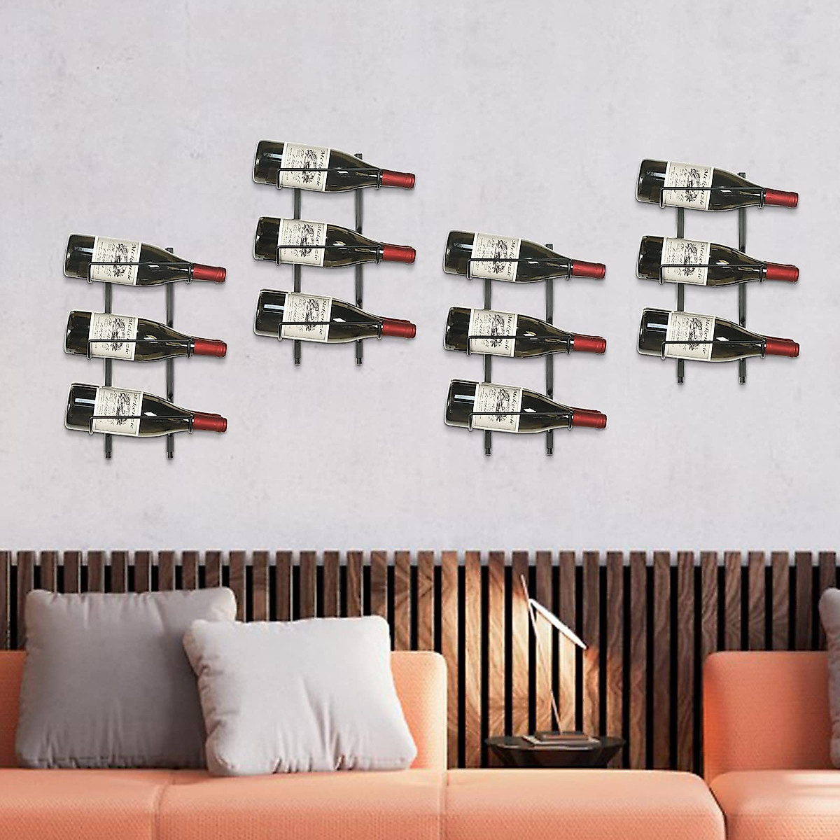 JKsmart 24 Bottle Wall Mounted Wine Rack ,Adjustable and Separable Metal Hanging Wine Bottle Holder,Freely Spliceable Wall Wine Rack for Kitchen Pantry Bar Wine Cellar