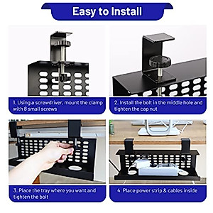 Under Desk Cable Management Tray, 16'' No Drill Cord Management Tray, Desk Accessory and Workspace Organizer for Cable Management