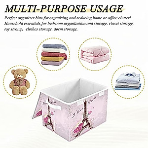 ALAZA Pink Rose Eiffel Tower Paris Storage Bins Box Collapsible Cubes Container Basket for Office Bedroom Home Decor Shelf Closet