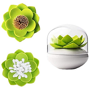 Niviy Q-Tips Holder Cotton Swab Organizer Lotus Shape Swab Cosmetic Storage Bathroom Decor, Green