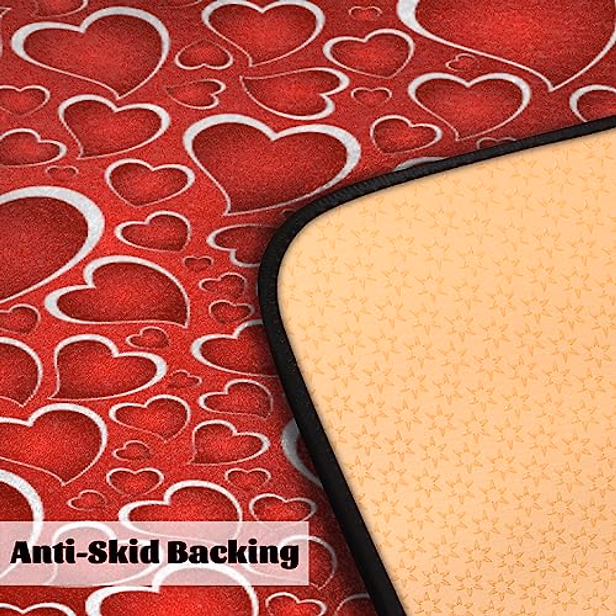 KOBLEN Valentines Day Red Hearts Kitchen Rugs Non Slip Washable Absorbent Kitchen Mats 20x39 inch Cushioned Anti Fatigue Kitchen Floor Mats for in Front of Sink