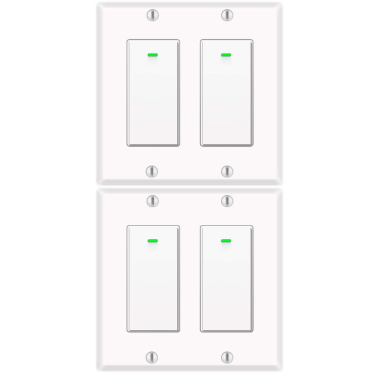 Alexa Light Switch, Double Smart WiFi Light Switches, Smart Switch 2 Gang Compatible with Alexa and Google Home, Neutral Wire Needed, with Remote Control, Timing Schedule, No hub Required (4Pack)
