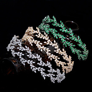 Jorsnovs Cubic Zirconia Double Layer Leaves Wedding Bride Headband Princess Bridal Zircon Tiaras Headwear for Women Prom Party Headpieces Hair Accessories