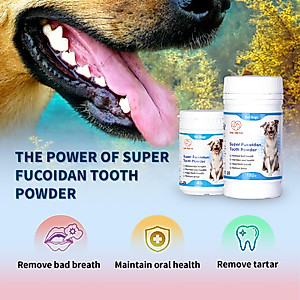 Love Can Fly Dog Teeth Cleaning Powder for Dog, Plaque, Tartar Remover for Oral Health, Eliminates Bad Breath, Natural Ingredients Fucoidan Brown Algae, Norwegian Kelp Persimmon Tannin (1.4 Oz)