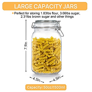 CHEFSTORY 50oz Airtight Glass Jars with Lids, 3 PCS Food Storage Canister for Kitchen & Pantry Organization and Storage, Square Mason Jar Containers for Storing Sugar, Flour, Cereal,Coffee,Cookies