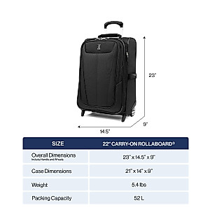 Travelpro Maxlite 5 Softside Expandable Upright 2 Wheel Luggage, Lightweight Suitcase, Men and Women, Black, Carry-On 22-Inch