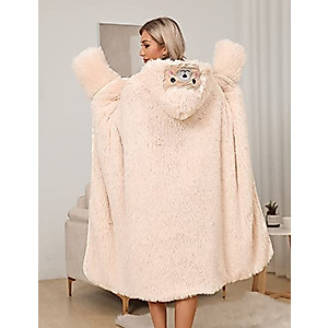 Yusongirl Wearable Hooded Blanket for Adults Super Soft Sherpa Hoodie Throw Winter Warm Fleece Cozy Plush Animal Cape (Alpaca - Beige)