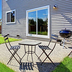 Four Seasons Courtyard Sunny Isles 27 Inch Outdoor Patio Bistro Dining Table Backyard Squared Furniture with Tempered Glass Tabletop, Black