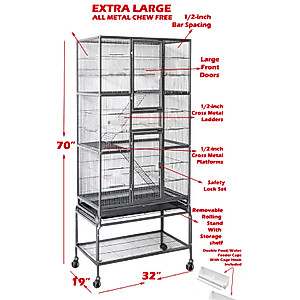 70” X-Large 5-Levels Tight 1/2-Inch Bar Spacing Small Animals Critters Chewproof Cage for Chinchillas Ferrets Rats Hamster Hedgehog Sugar Glider Mouse Squirrel Removable Rolling Stand