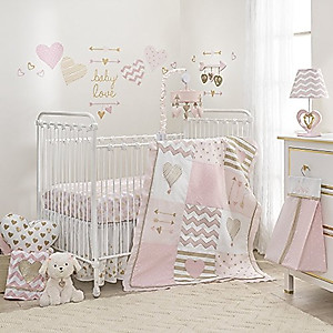 Lambs & Ivy Baby Love Pink/Gold Girl Heart 4 Piece Crib Bedding Set