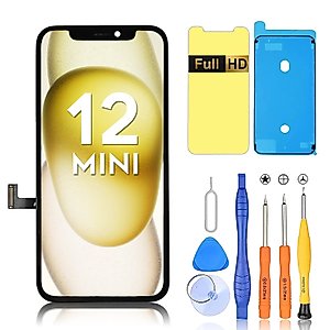 Ayake for iPhone 12 Mini Screen Replacement, 5.4-inch Full Hd LCD Display and Touch Digitizer Assembly with Repair Tool Kits Face ID Remains and True Tone Programmable