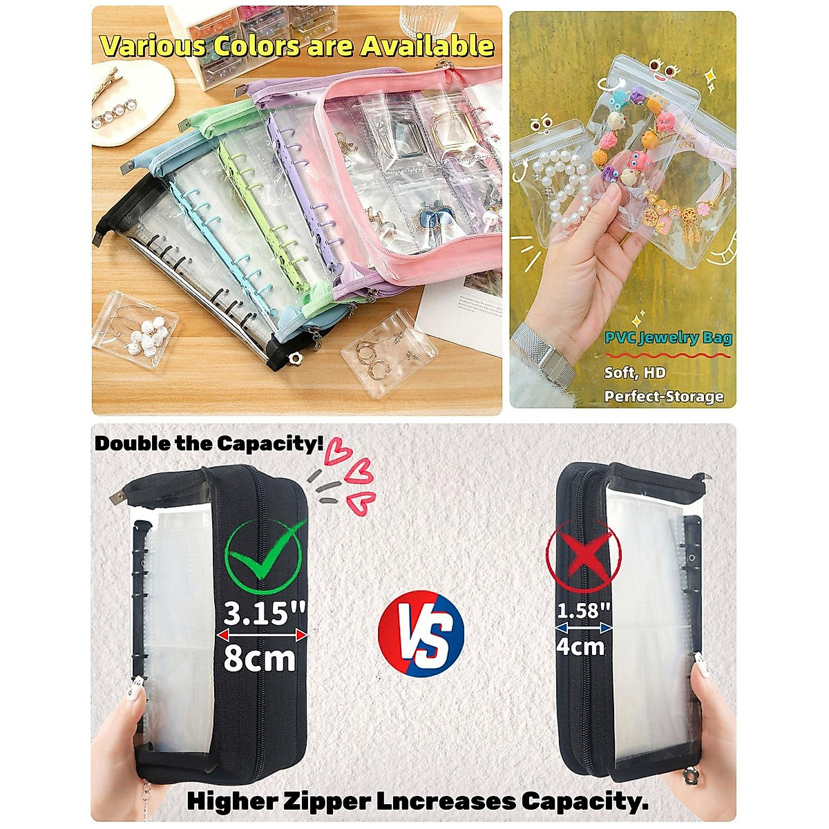 AVELIO Bracelet Storage Organizer Travel Jewelry Organizer Transparent Jewelry Storage Book High Capacity for Earring, Necklace, Ring, With pvc Jewelry Pouches Zipper Bags