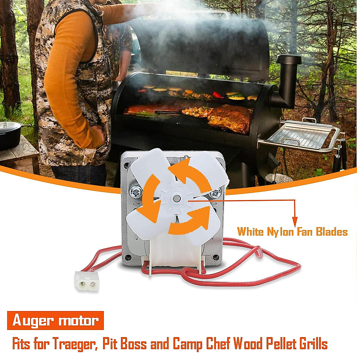 Upgraded Auger Motor Replacement for Traeger, Pit Boss Wood Pellet Grills, Pellet Grill Replacement Parts, Auger Drive Motor Kit for Camp Chef and Z Grills, 2.0 RPM, 110V, 60Hz, 2 Pole