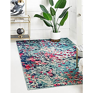 Unique Loom Jardin Collection Colorful, Vibrant, Abstract, Modern Area Rug, 4 x 6 ft, Blue/Pink