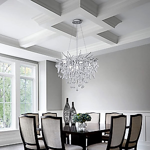 LIZZTREE D23.6 inch Silver Crystal Beaded Branch Chandeliers for Dining Rooms, Modern Chandelier Light Fixtures for Kitchen Island, Bedroom, Living Room