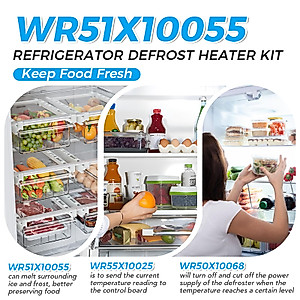 WR51X10055 Refrigerator Defrost Heater Kit, Temperature Sensor WR55X10025, High Limit Thermostat WR50X10068, Replacement For GE, Replaces WR51X10030, AP3183311, 914088, AH303781, EA303781