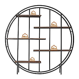 Bookcase Round 5 Tier Bookshelf Open Freestanding Storage Shelf Metal Plant Stand, Display Stand for Living Room Home Office Entryway Bedroom, Rustic Brown