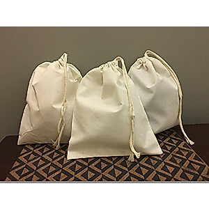 Reusable Eco friendly 12"x20" Cotton Thick Single Drawstring Muslin Bags "premium quality (Natural Color)-12 count pack