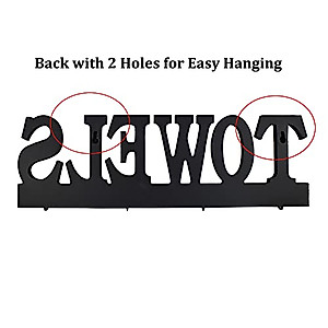 Black Wood Towel Hooks for Bathroom Decorative Cutout Word Sign Wall Decor, Wall Mounted Towel Rack Hanger Hanging Word Sign with 4 Hanging Hooks