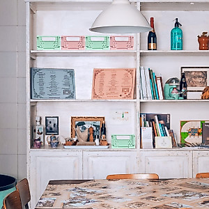 KVZVK 2-Pack Mini Plastic Folding Baskets,Plastic Storage Crate for Office Desk Organizing,Plastic Storage Baskets for Home Kitchen Office Classroom and Bathroom Storage