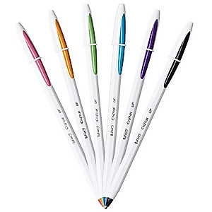 BIC Cristal Up Ballpoint Pen, Medium Point (1.2mm) Distributes Ink Evenly, Assorted Colors, 6-Count