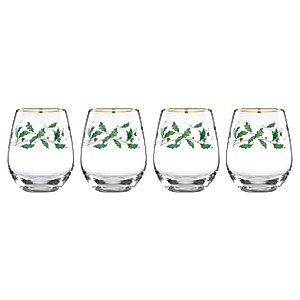 Lenox 888202 Holiday 4-Piece Stemless Wine Glasses