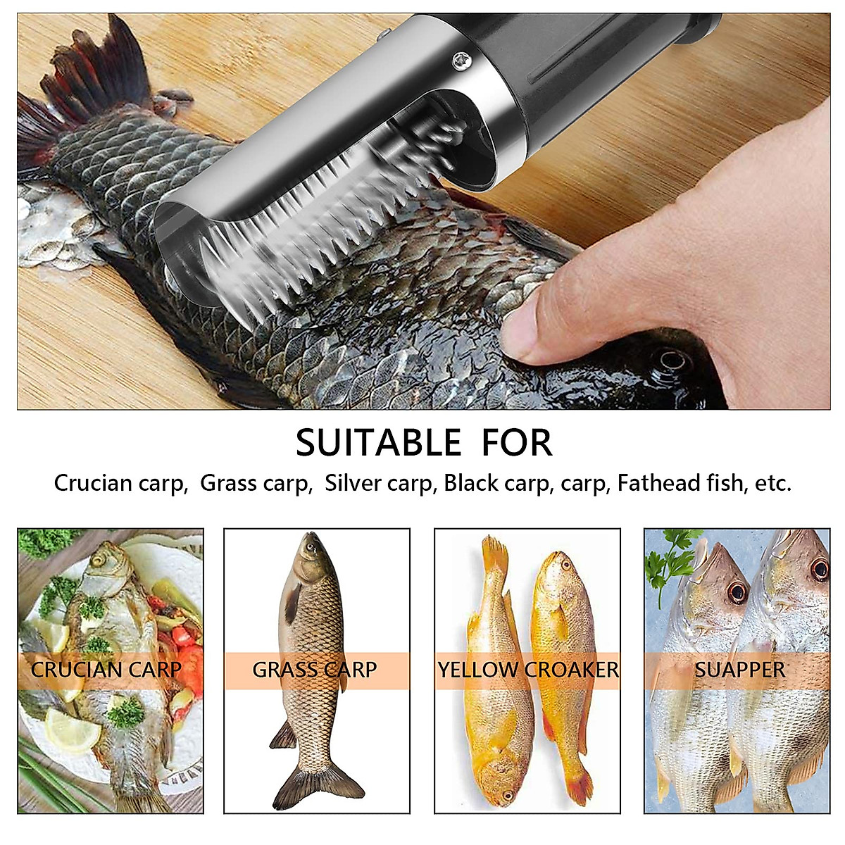Amzchen Electric Fish Scaler Remover Cordless, Scaler, Scraper, Battery Operated Cleaner Waterproof Design Seafood Tools for Market and Home Kitchen