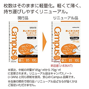 Kokuyo Campus Loose Leaf Paper for Binders, Sarasara Smooth Writing, B5, A 7mm Dotted Ruled, 26 Holes, 31 Lines, 100 Sheets, pH Neutral, Bleed Resistant, 75gsm, Pack of 2, Japan Import (NO-836ATN)